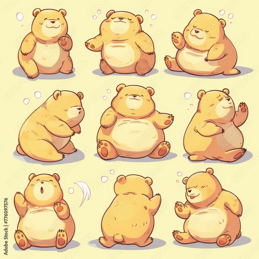 8h cute fat bear doing weird funny poses,cute,colorful,pastel color ...