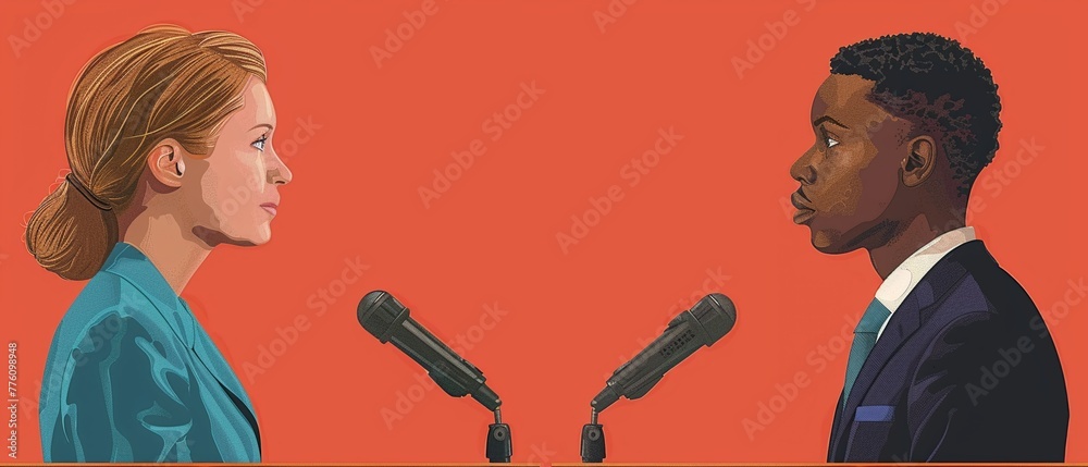 Vector hyper realistic of a debating scene, where speakers face each ...