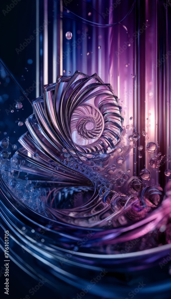 abstract geometric violet background with glass spiral tubes, flow ...