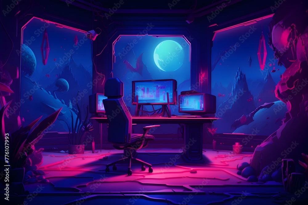 Cold Retro Interior Design: A Surreal Gaming Den Inspired by Synthwave ...