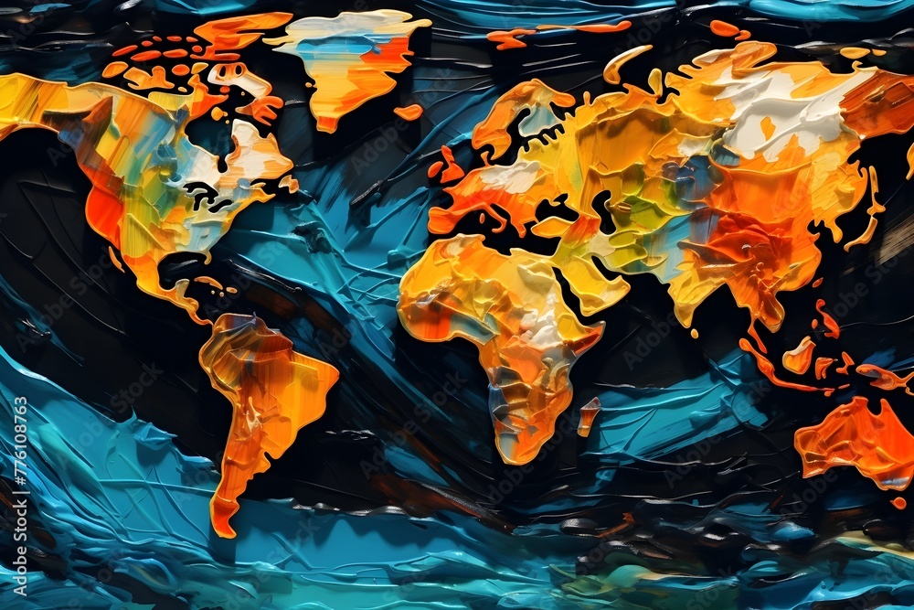 Colorful Oil Paint 3D Animation of a Vibrant World Map Stock ...