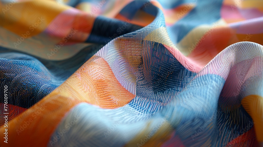 Modern geometric fabric design, with a blend of sharp angles and soft ...