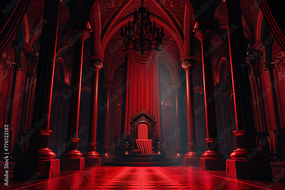 Majestic Red Throne Room with Gothic Architecture ilustração do Stock ...
