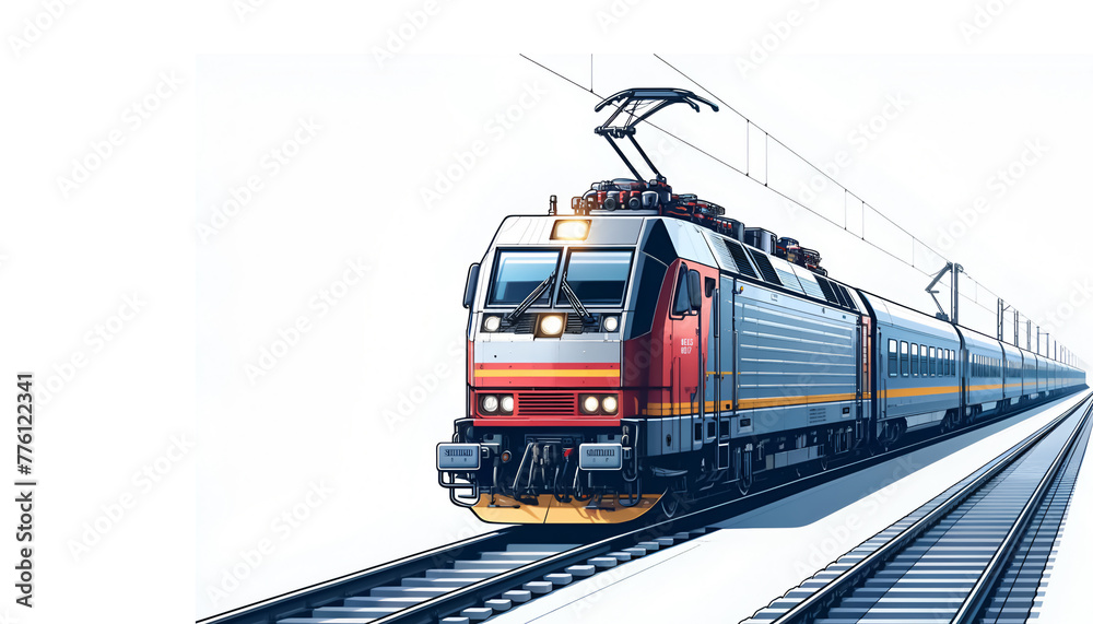 Digital illustration of modern electric locomotive train, Side profile ...