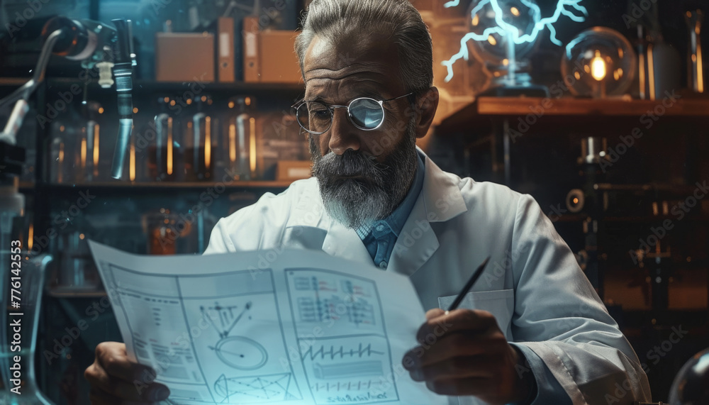 A scientist physicist and mathematician conducts experiments with ...