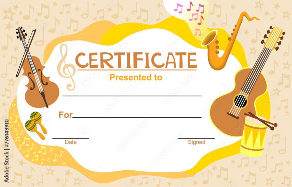 Certification template. Musical template - Horizontal musical frame ...