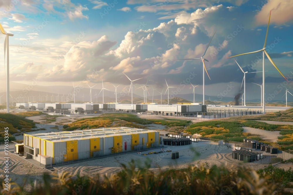 Realistic battery energy storage hub, serving as the heart of a ...