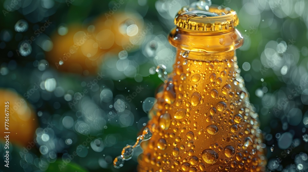 Animated water droplets racing down the side of a chilled bottle, set ...