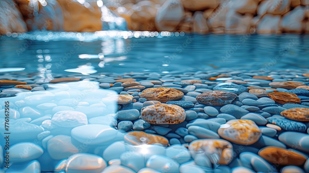 Calm, reflective surface of a natural spring, emphasizing clarity and ...