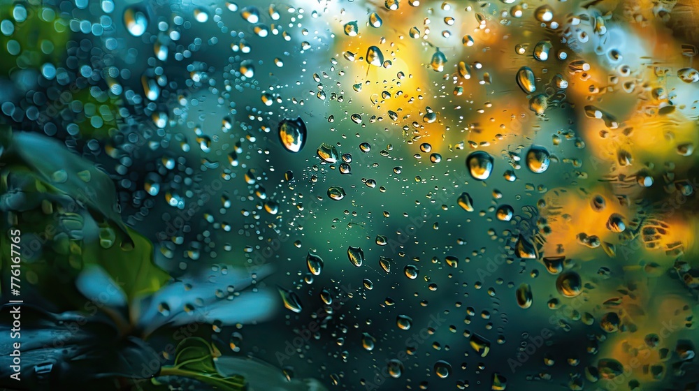 Condensation on the outside of a window on a rainy day, representing ...