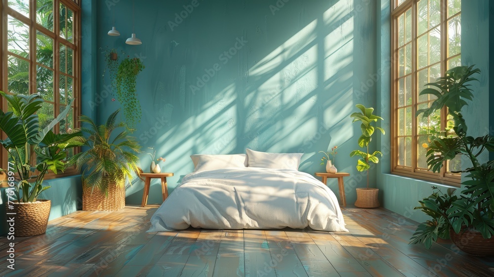 Peaceful, restful bedroom with a clean design, promoting a calm and ...