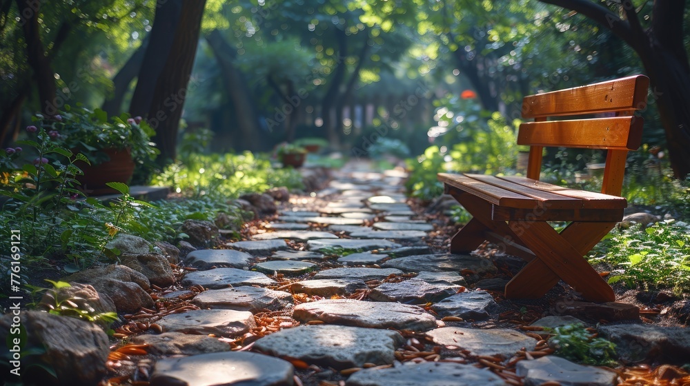 Quiet zone in a community garden, designated for meditation and ...