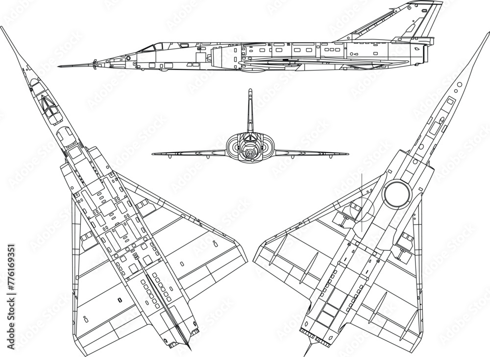 Fighter jet, plane, drawing, blueprint, outline eps vector illustration ...