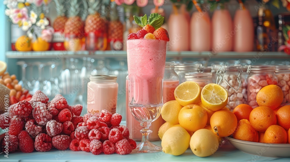 Vintage-themed smoothie and snack bar, with antique dishes holding ...