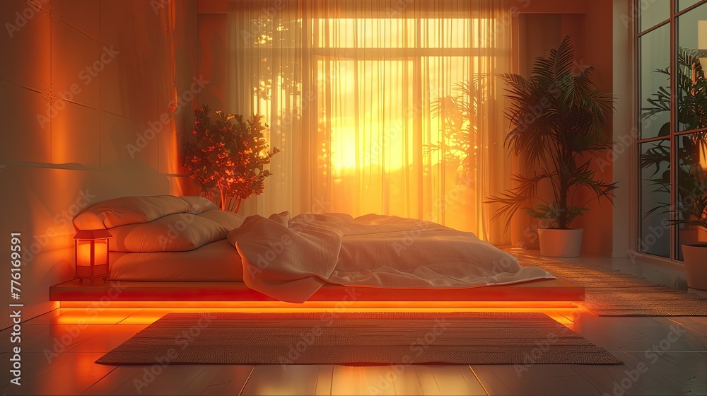 Zen-like bedroom with clean, uncluttered spaces and a single source of ...