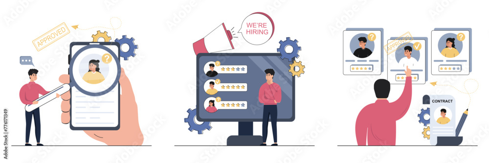 Vetor de Recruitment agency, hiring, vector illustration set. Hr ... Vetor de Recruitment agency, hiring, vector illustration set. Hr ...