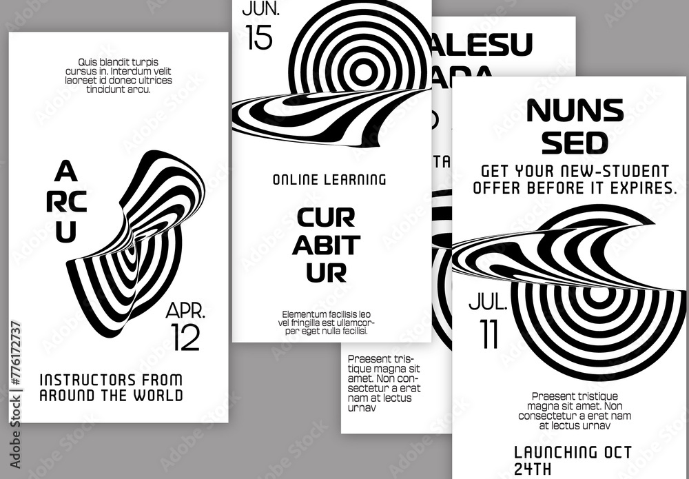 Social Media Post Layout Abstract Black and White Distorted Circle 3D ...