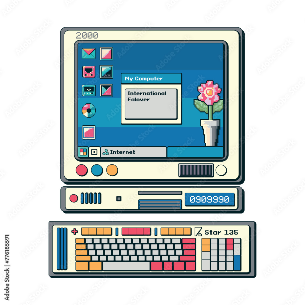 Trendy illustration with a computer user interface. Elements of pixel ...