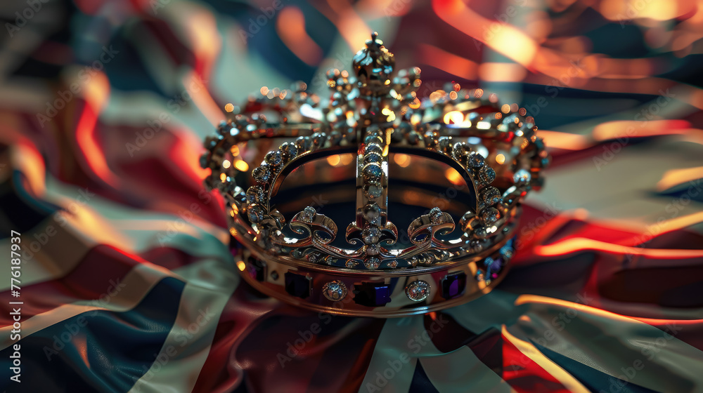 3d golden crown and British flag, illustration, monarchy, coronation ...