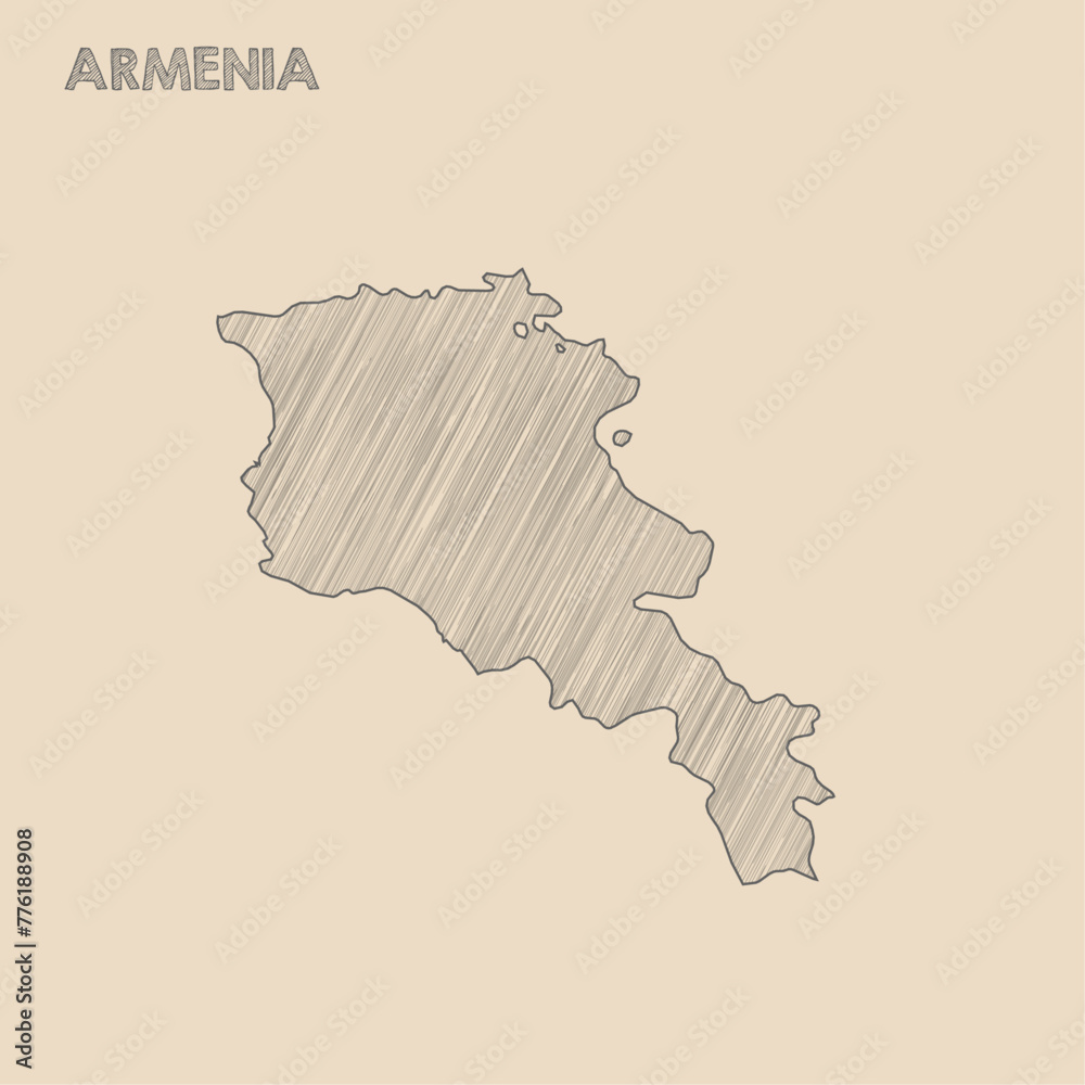 Armenia map hand drawn Sketch background vector, Armenia freehand ...