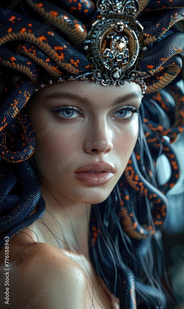 Mythical lord: the legend of Medusa, represented as a Greek Gorgon with ...