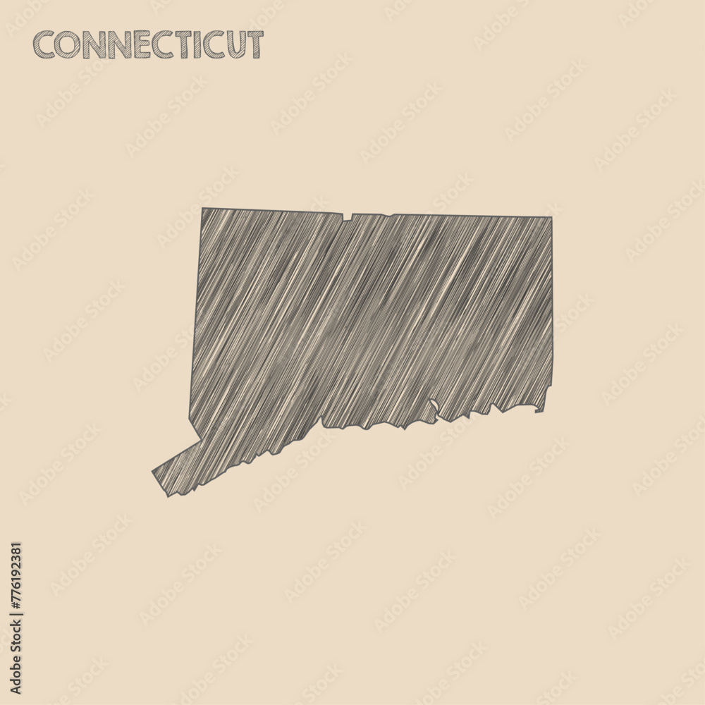 Connecticut map hand drawn Sketch background vector, Connecticut ...
