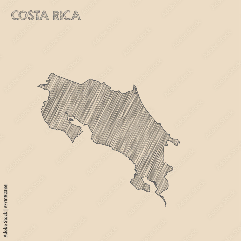 Costa Rica map hand drawn Sketch background vector, Costa Rica freehand ...