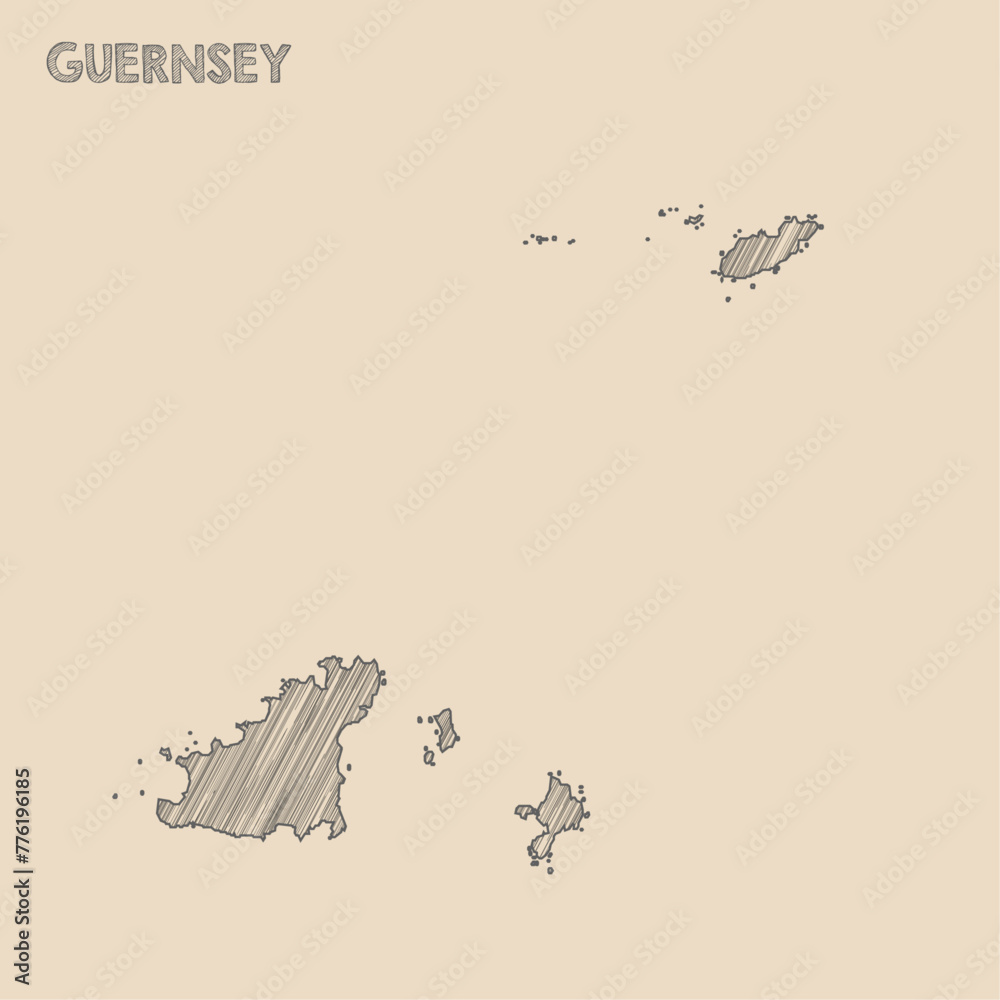 Guernsey map hand drawn Sketch background vector, Guernsey freehand ...