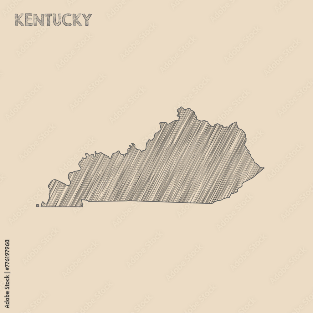 Kentucky map hand drawn Sketch background vector, Kentucky freehand ...