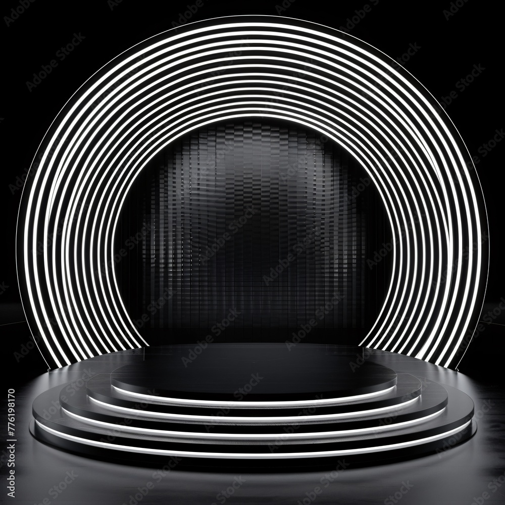 Minimalist podium before a giant LED screen setting the stage for a ...