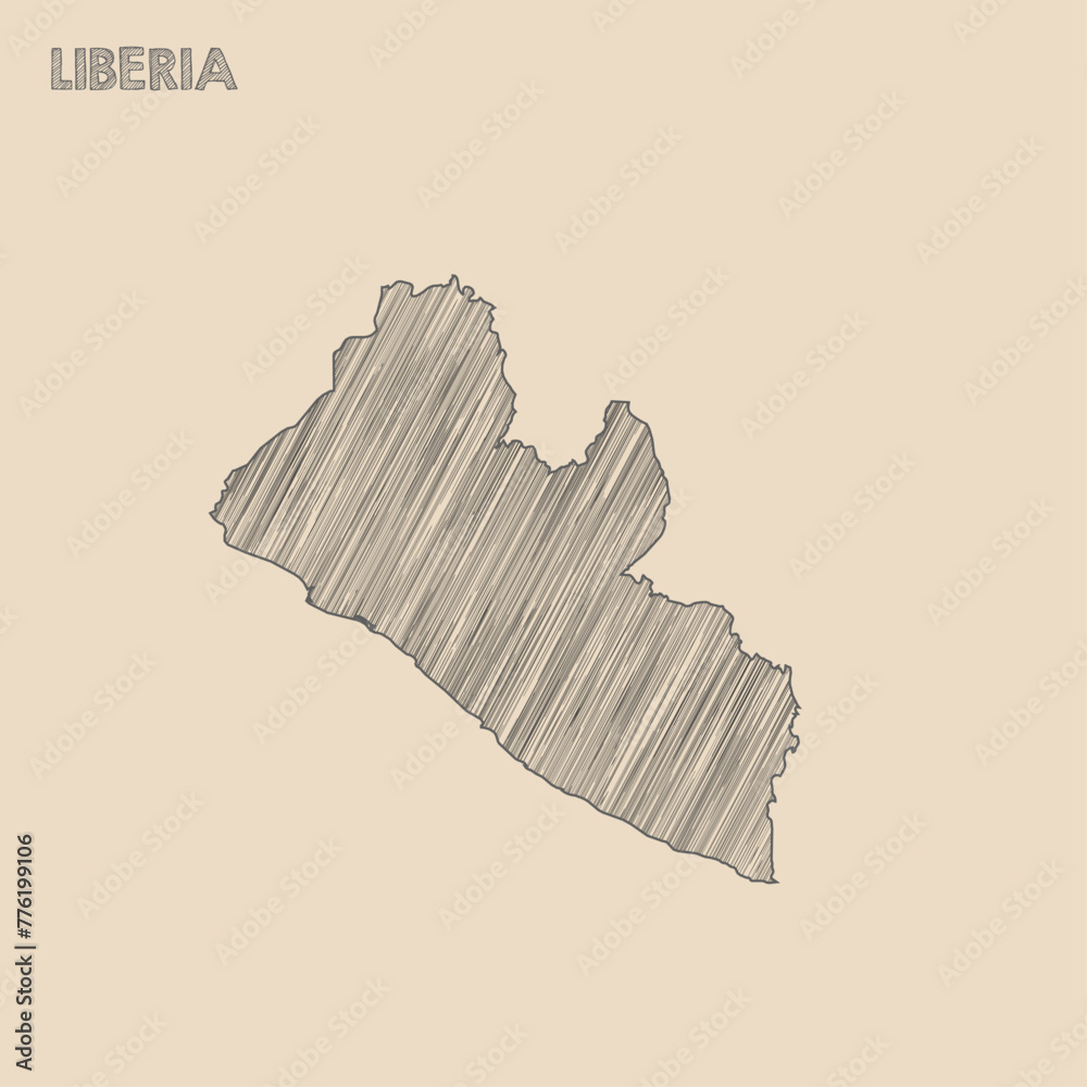 Liberia map hand drawn Sketch background vector, Liberia freehand ...