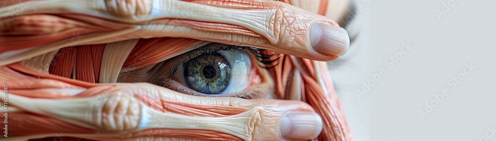 Anatomical muscle structure of human hand and eye, model against white ...
