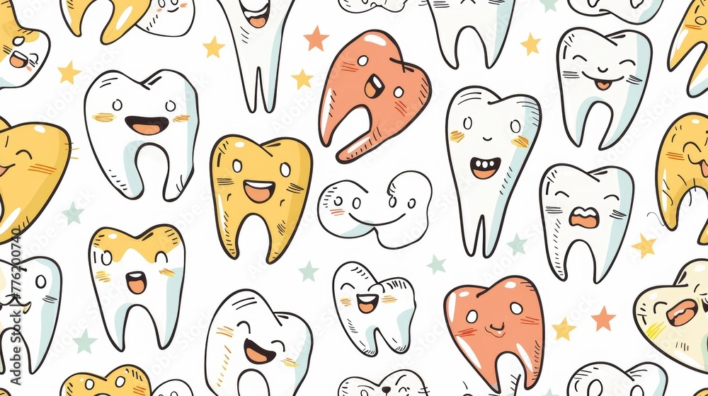 Cute cartoon character of tooth tile background. Stock Photo | Adobe Stock