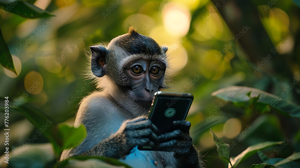 Jungle Tech: Monkey's Moment with Mobile in the Jungle , monkey ...