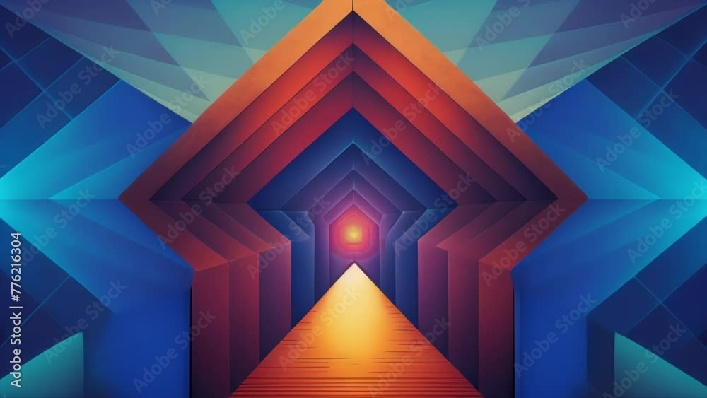 Angular patterns and bold colors converge at a central point resembling ...