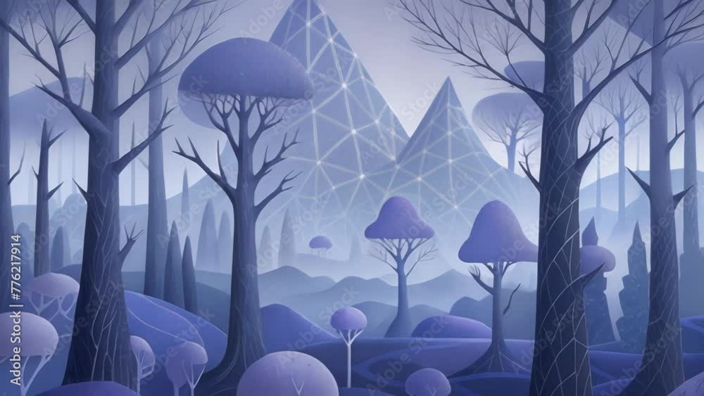 A minimalist forest of wireframe trees and bushes with their skeletal ...