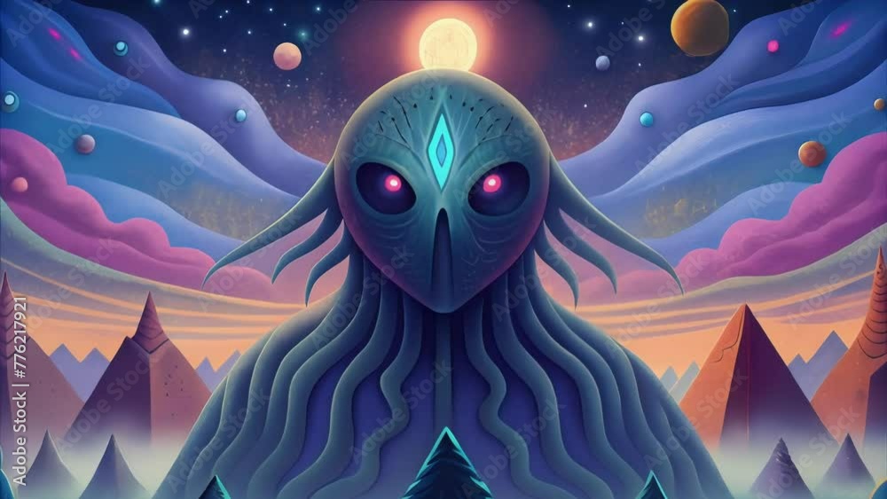 Enigmatic creatures from beyond our world are painted in graffiti style ...