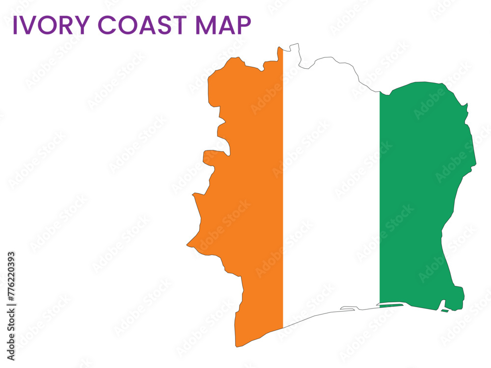 Vetor de High detailed map of Ivory Coast. Outline map of Ivory Coast ...