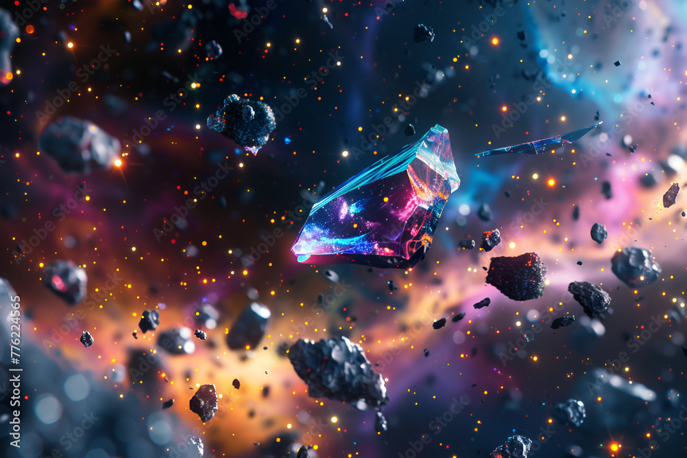 Futuristic background. Illustration of a crystal in space with stars ...
