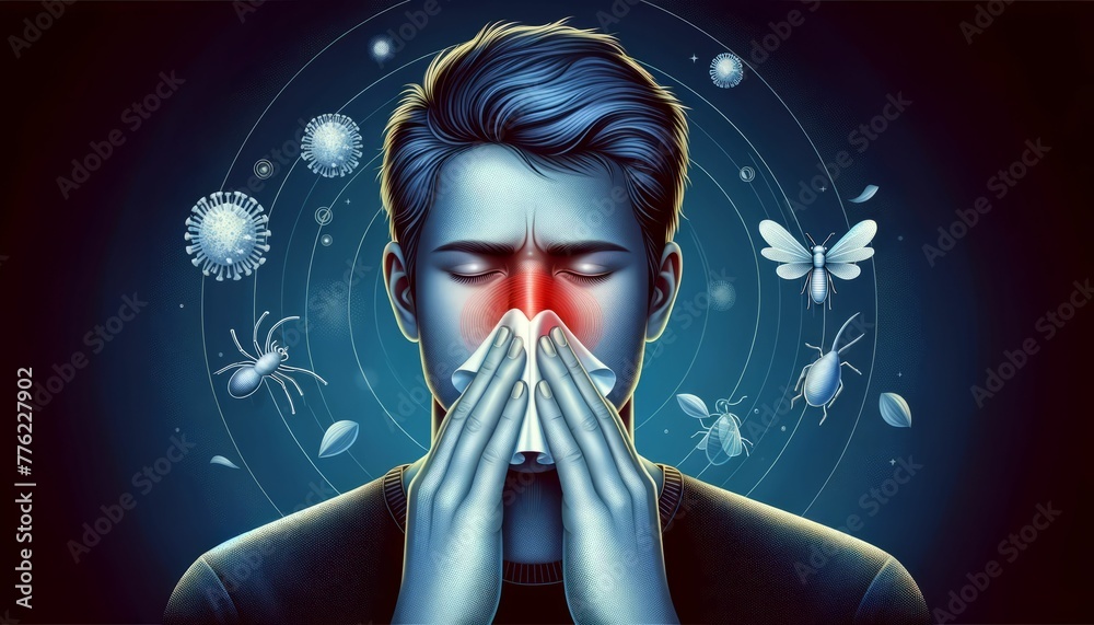 Allergic Reaction and Immune Response Medical Illustration. Anatomical ...