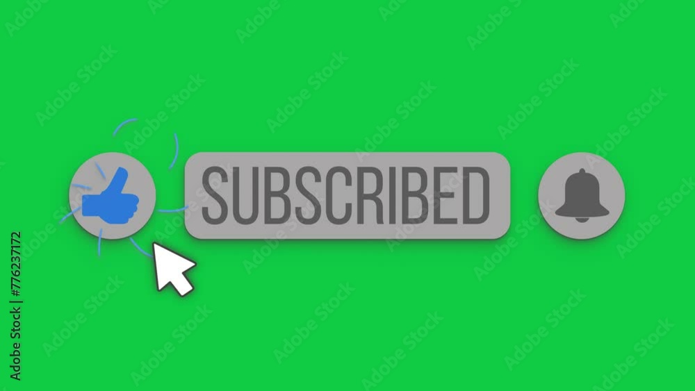 Video animation of an animated, floating subscribe button with a bell button on a green ...