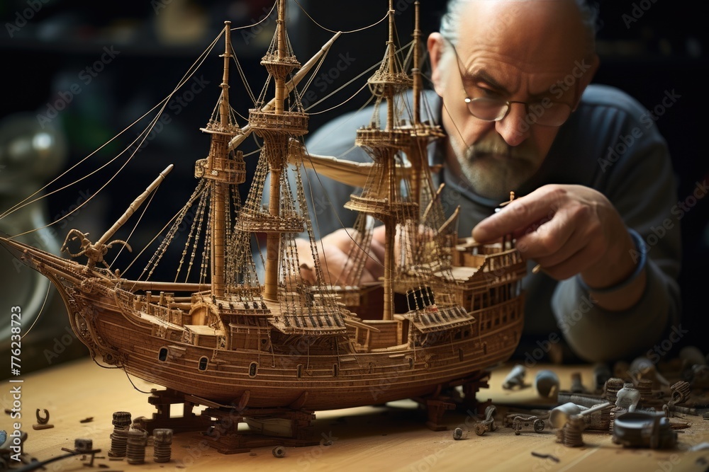 Construction model ship, The construction of an intricate model ship ...