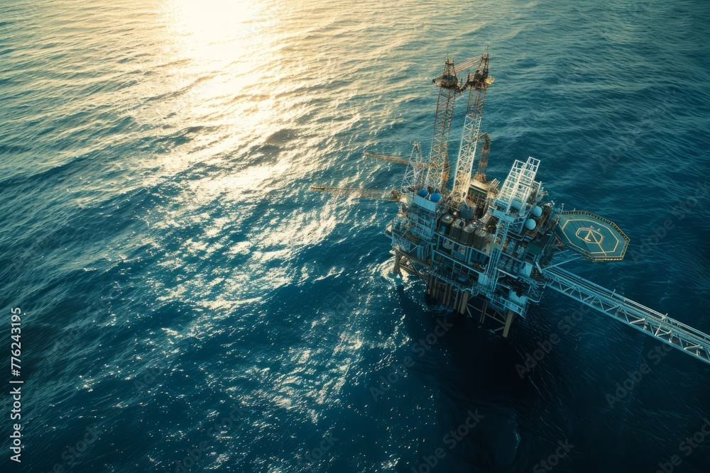 Offshore platform, oil and gas production in ocean or sea, gas and oil ...