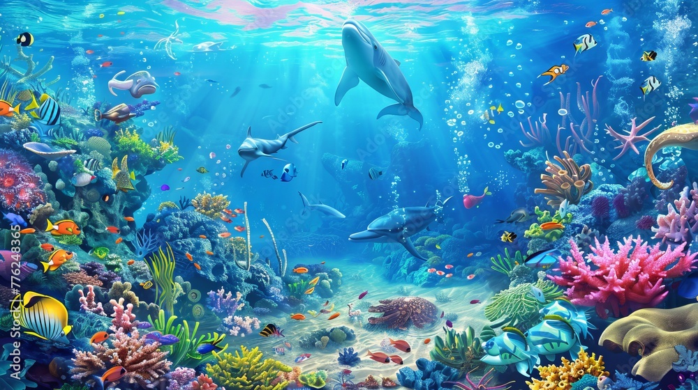 Discover the vibrant underwater world! Witness playful marine creatures ...