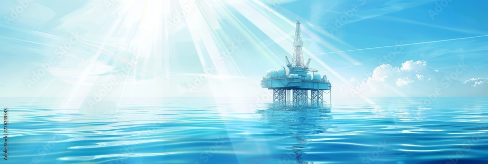 Offshore platform illustration, oil and gas production in ocean or sea ...