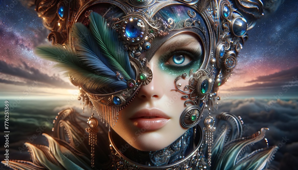 Woman Portrait in Lace Jewelry Mask. Mesmerizing Myth Fairy Face. AI ...