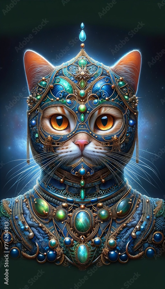 Enchanted Feline Warrior with Jeweled Accents Hemet. Mystical Cat ...