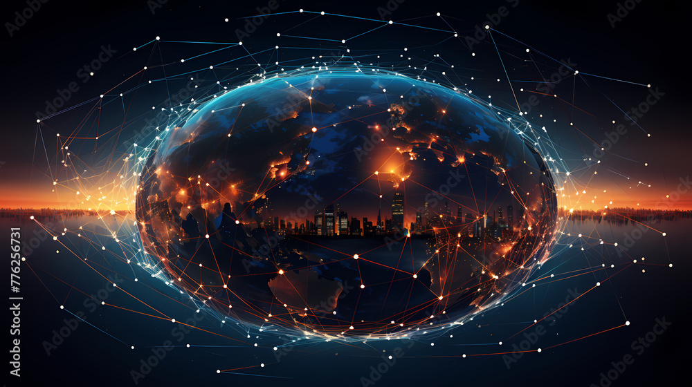 Global network, futuristic technology background, satellite internet ...