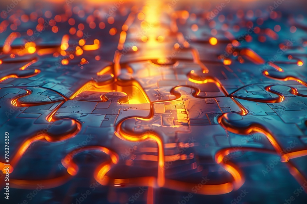 Illuminated puzzle solution, one piece apart, vibrant backlight, eye ...