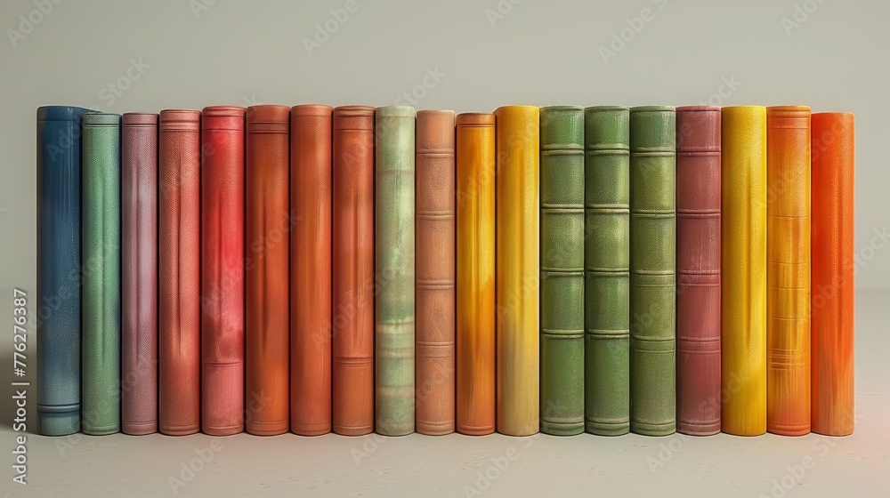 Illustrated collection of 12 identical books, each featuring a uniquely ...